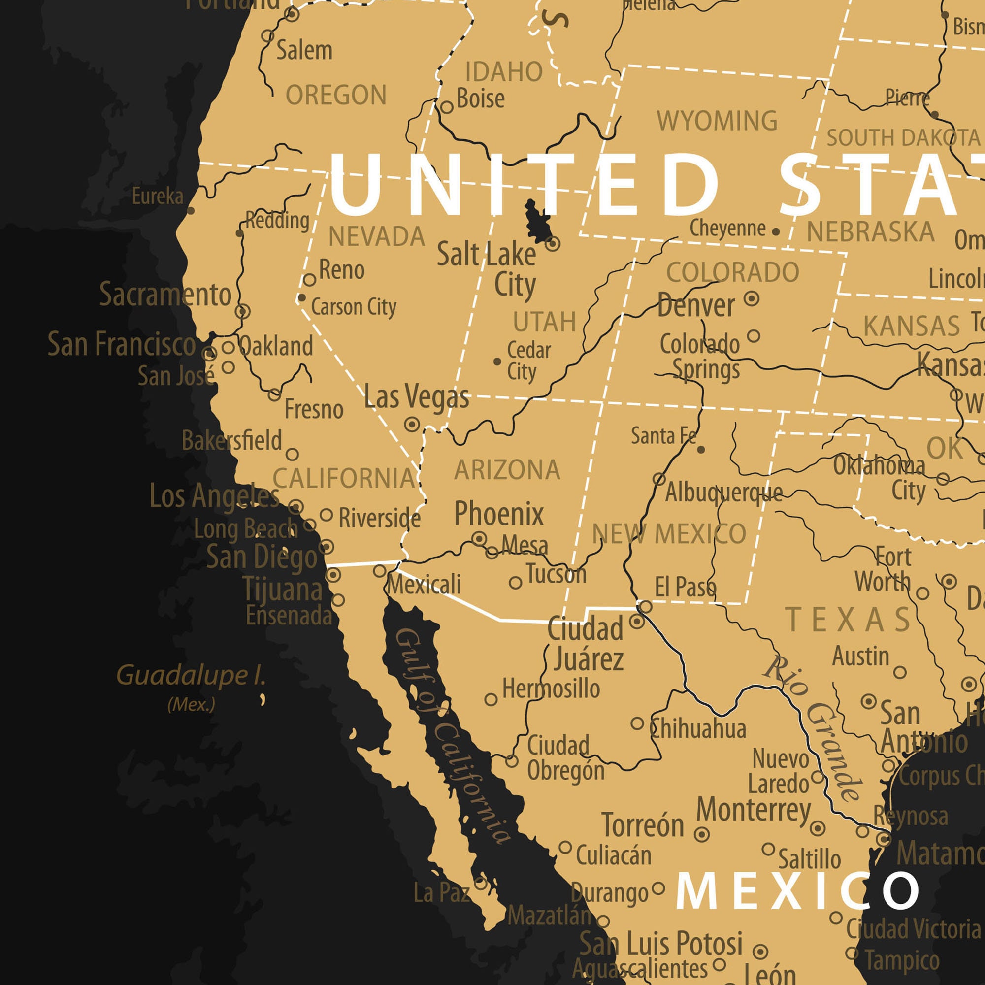 Digital Gold Black World Map: Stylish & High Resolution Ideal for ...