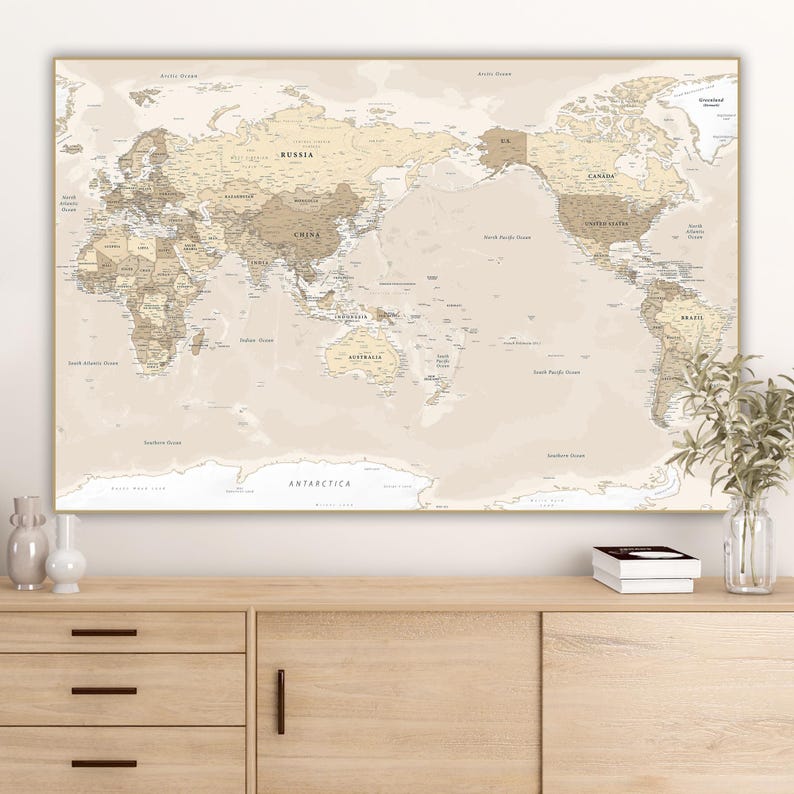Pacific Centered Map Printable – Vintage Style World Map, Asia ...