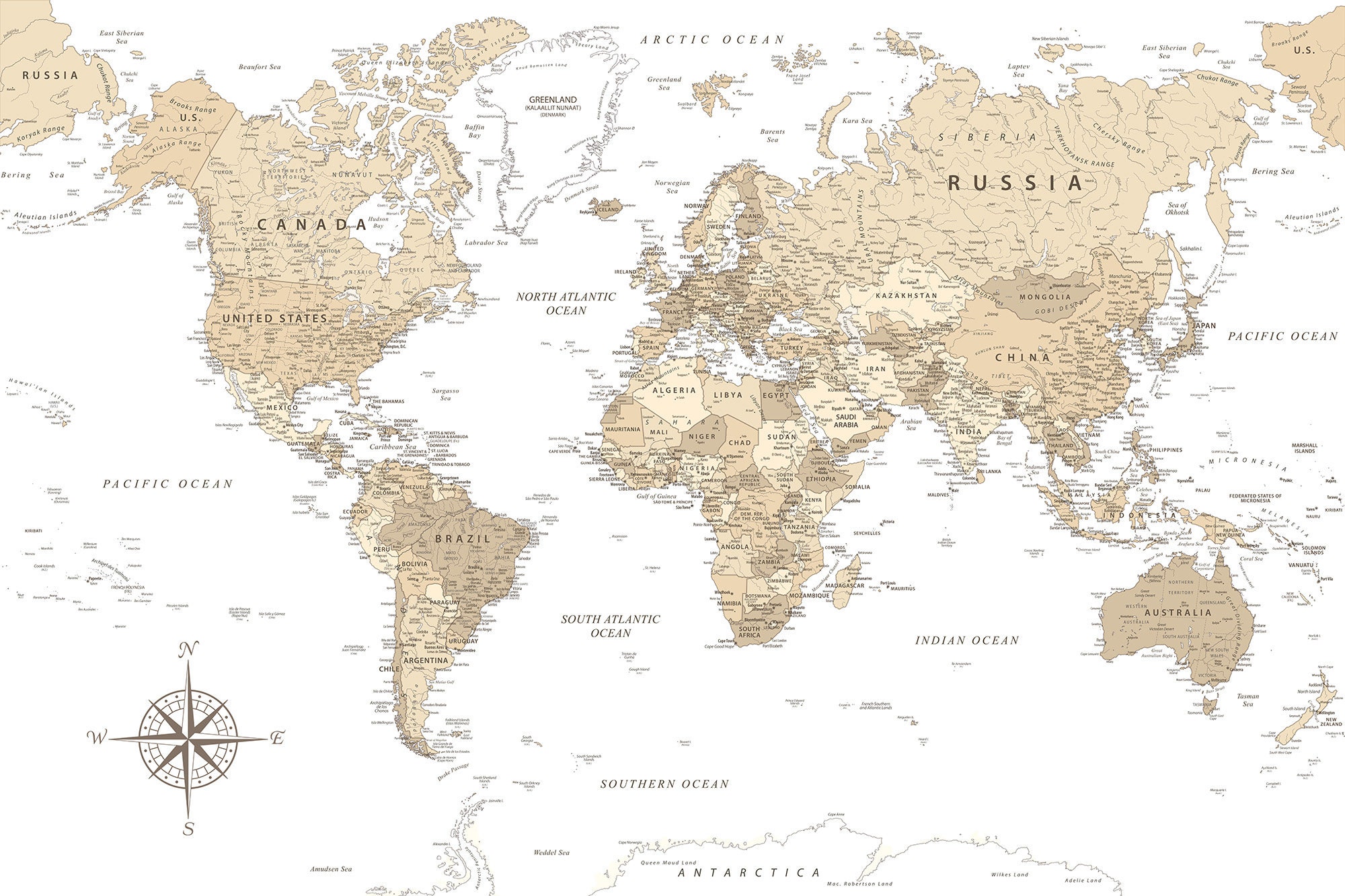 World Map Instant Download XL Map, Printable World Map, Neutral World ...