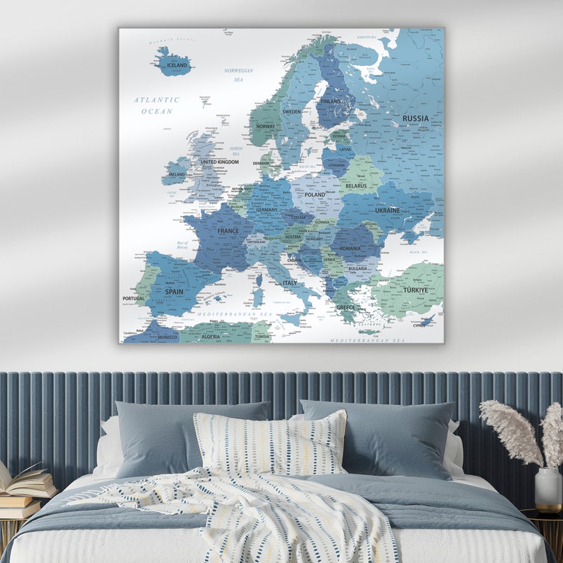 Highly Detailed Political Map of Europe Digital Download - Blue Neutral ...