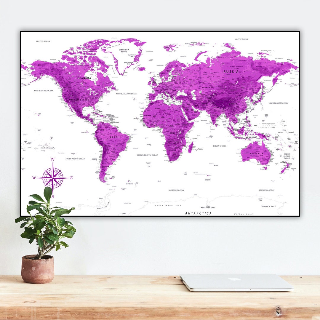 Printable World Map. Styled High Resolution Map. Perfect for Posters ...