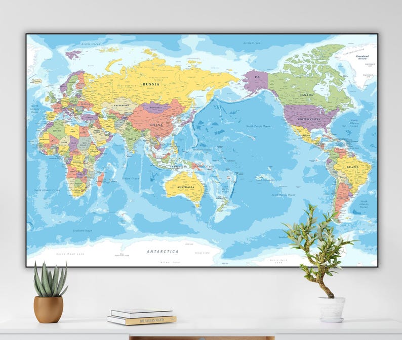 Detailed Printable World Map Pacific Centered - New Political Map ...