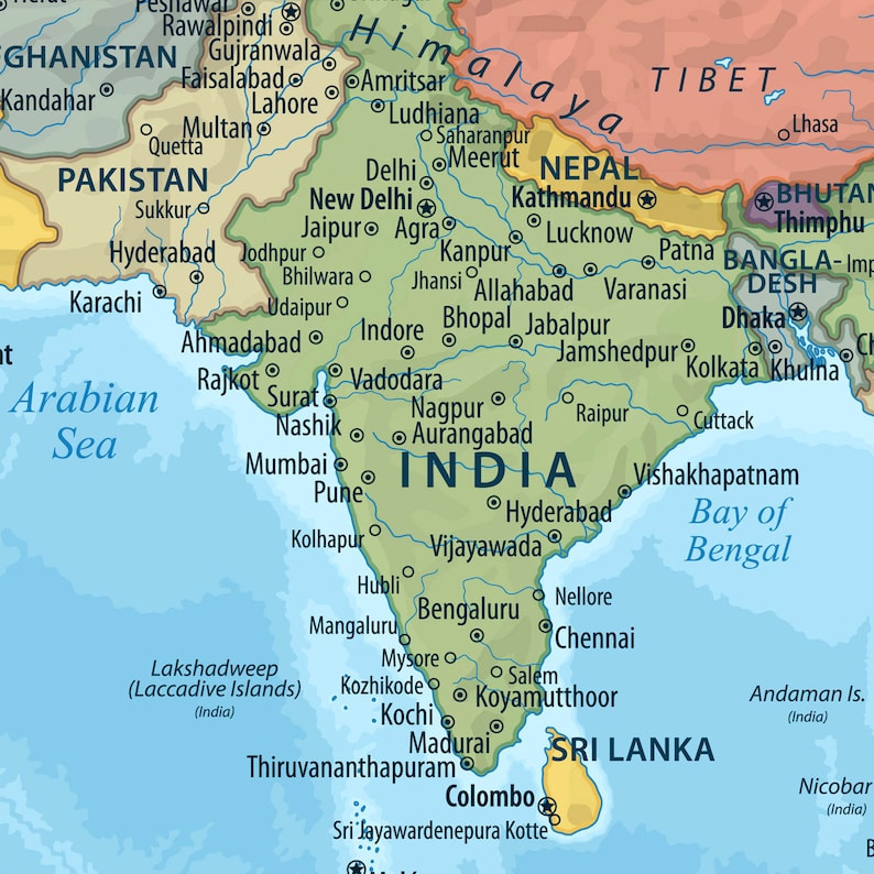 Detailed Political World Map – Printable Cartography, Home School Decor ...