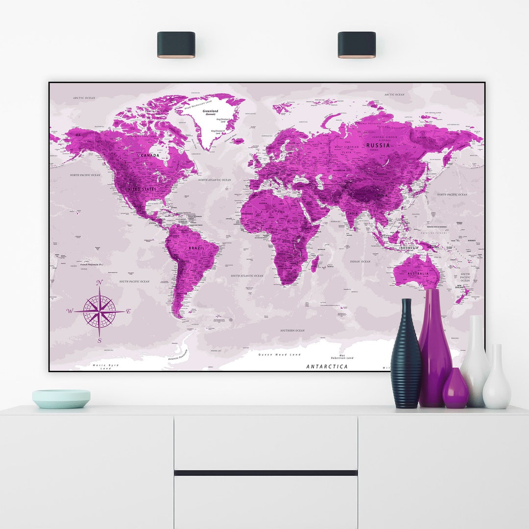 Educational Purple Printable World Map Detailed Map Poster & Wallpaper ...