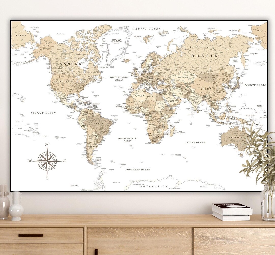World Map Instant Download XL Map, Printable World Map, Neutral World ...