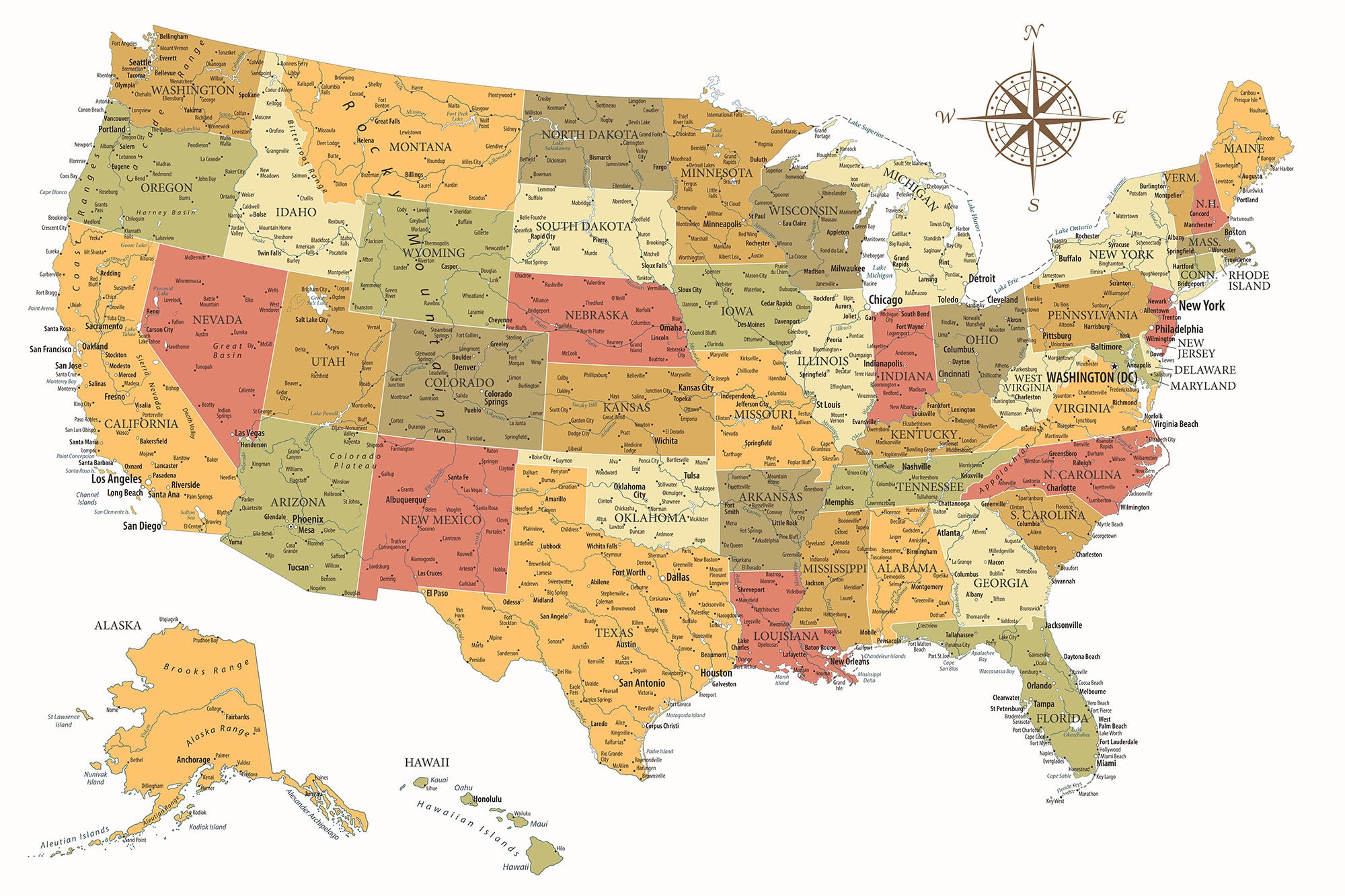 USA Map. Detailed United States Map. Styled High Resolution USA Map ...