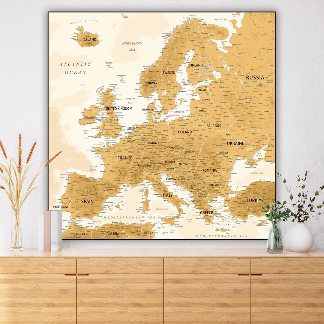 Europe Printable Map. Detailed Map of Europe. Styled High Resolution ...