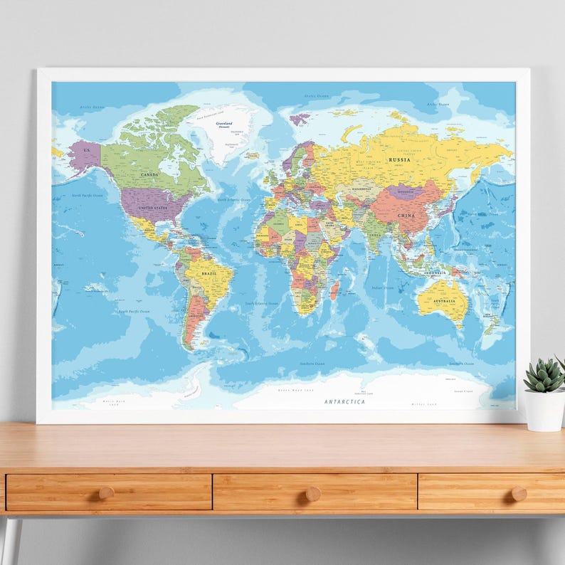 Highly Detailed Political World Map Printable Poster - Map of the World ...