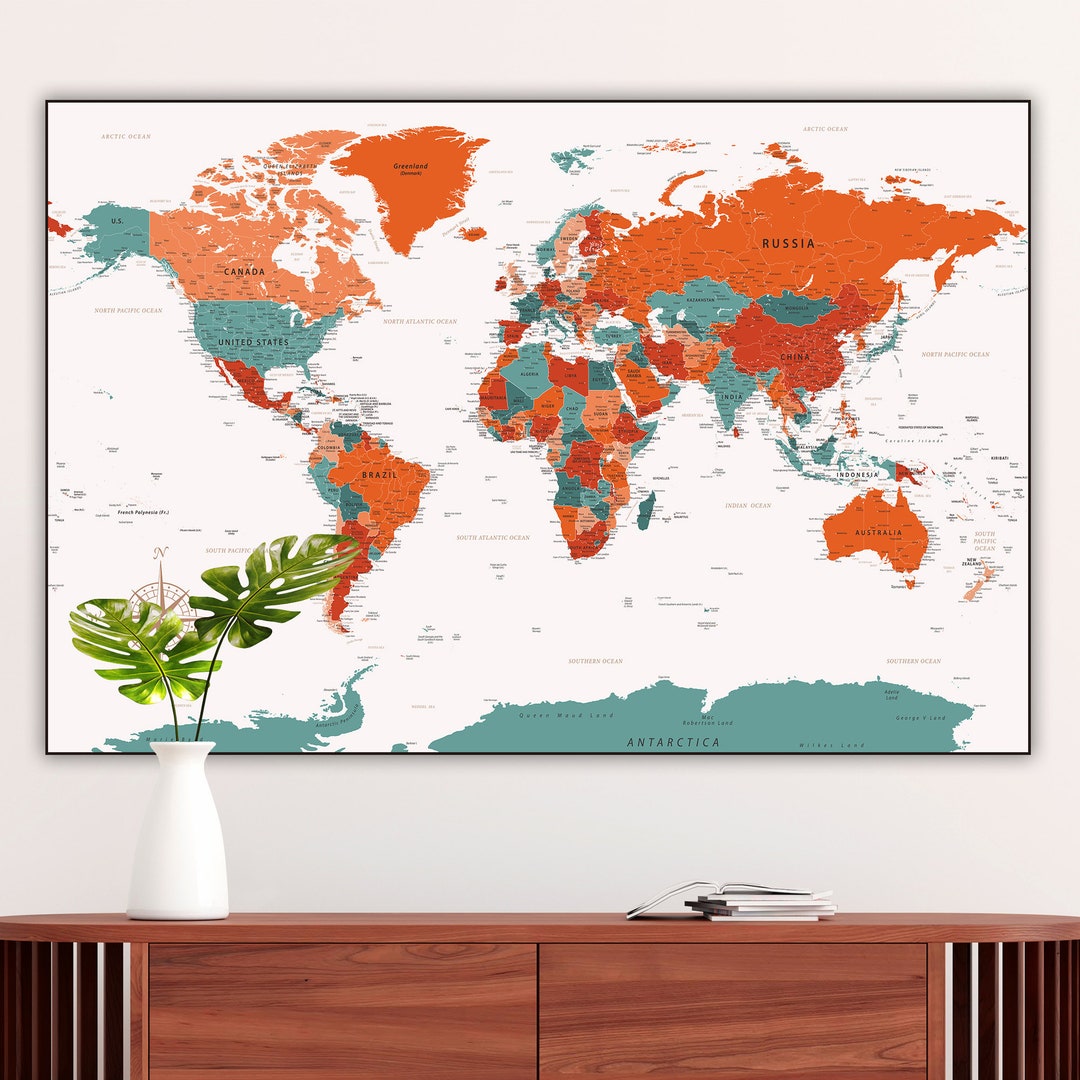 Printable World Map. Styled High Resolution Map. Perfect for Posters ...