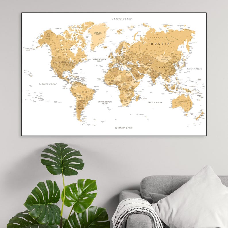 Printable Beige World Map - Classic Earth Tones Wall Art, Instant ...