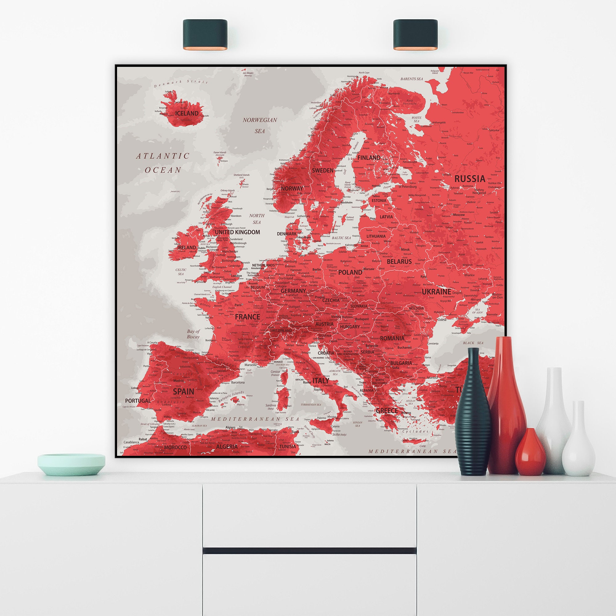 Europe Printable Map. Detailed Map of Europe. Styled High Resolution ...