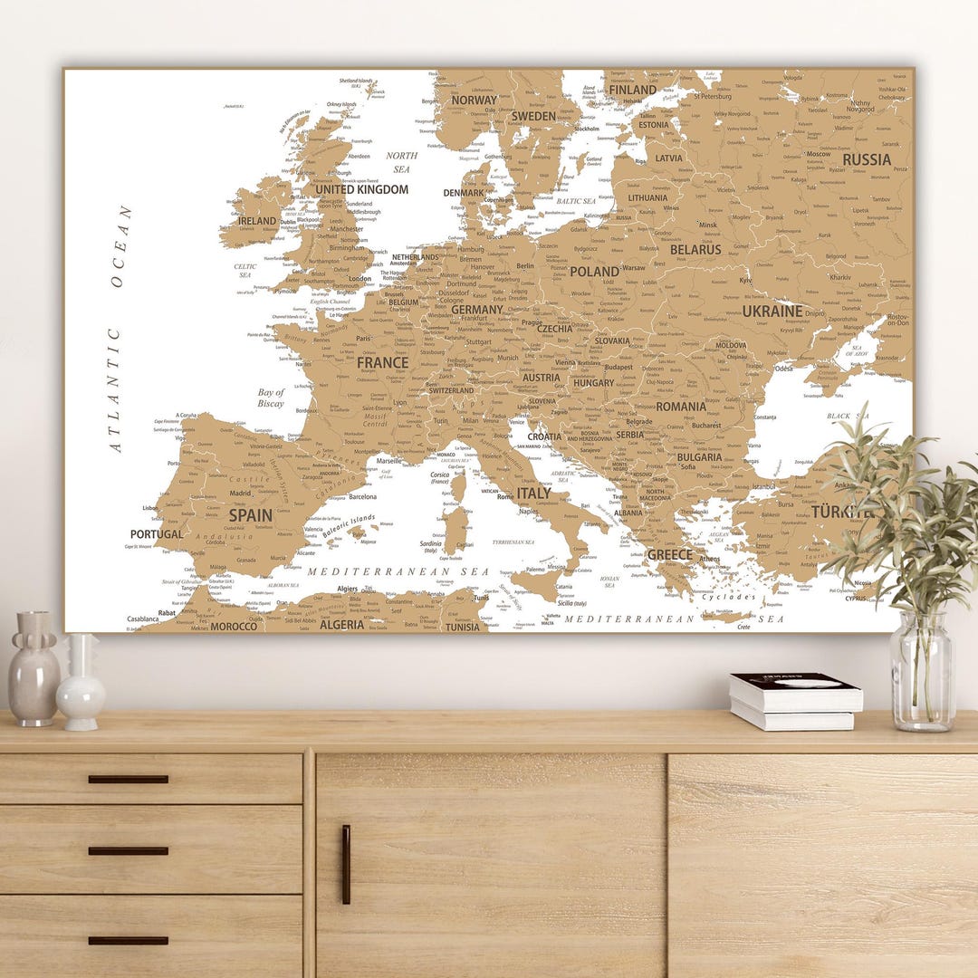 Detailed Europe Map Poster: Vintage Beige Political Map (digital ...