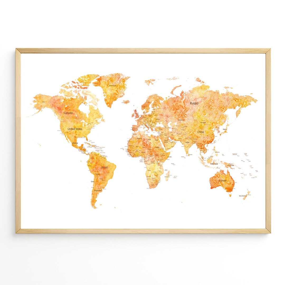 Digital Watercolor World Map XL - Large Printable Wall Art | Modern ...