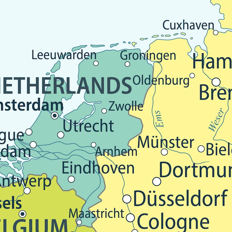 Printable Political Colorful Europe Map Ready to Print Map for Posters ...