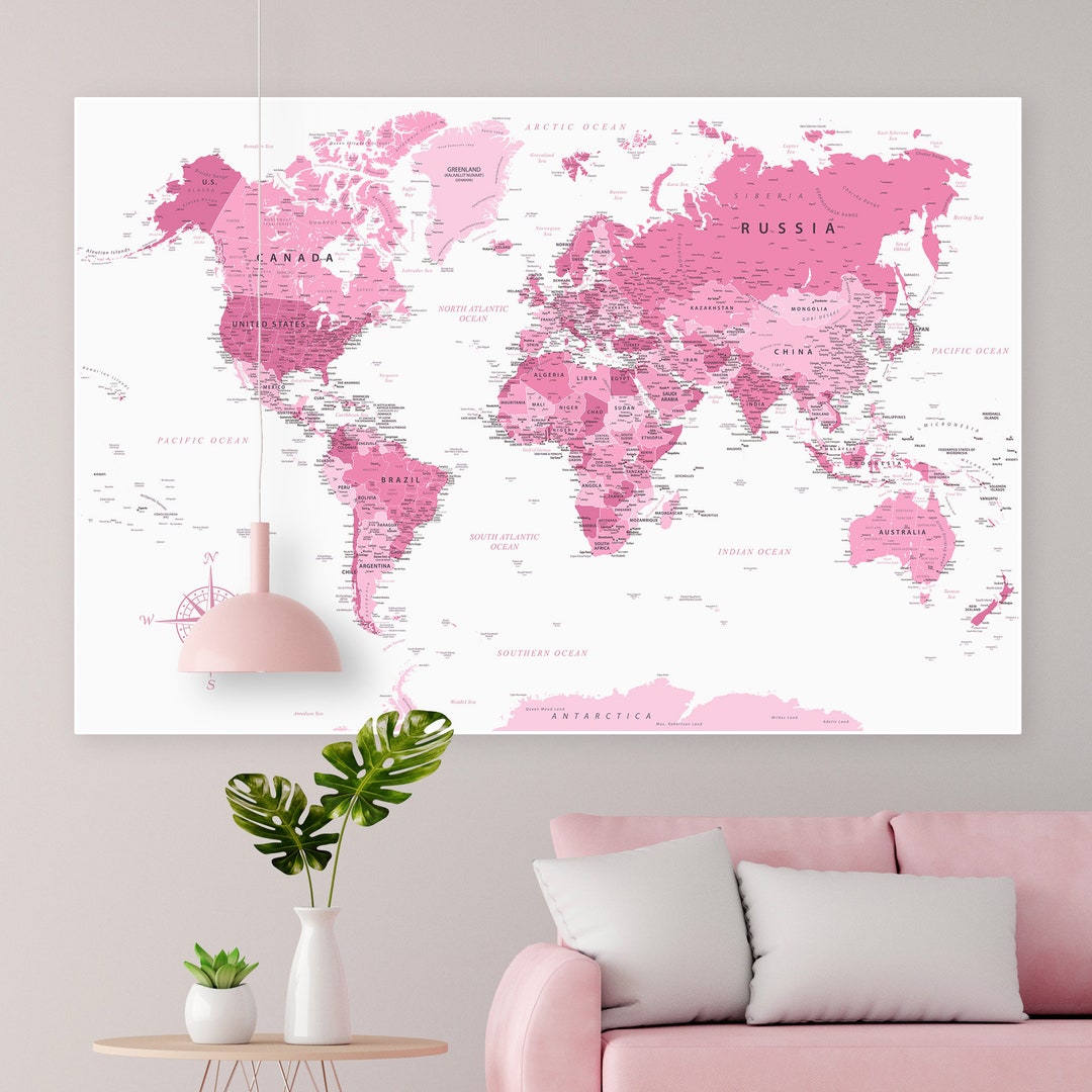 Pink Trendy Wall Art Digital Map Poster Gift for Girls Dorm Wall Art ...