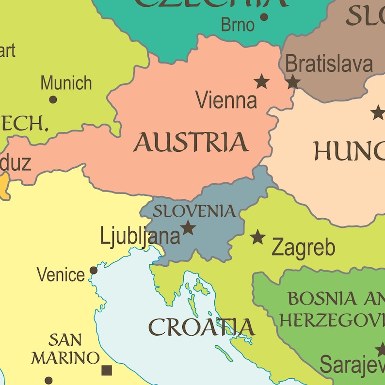 Europe Map Printable Posters Set: Political, Contour, Blank ...
