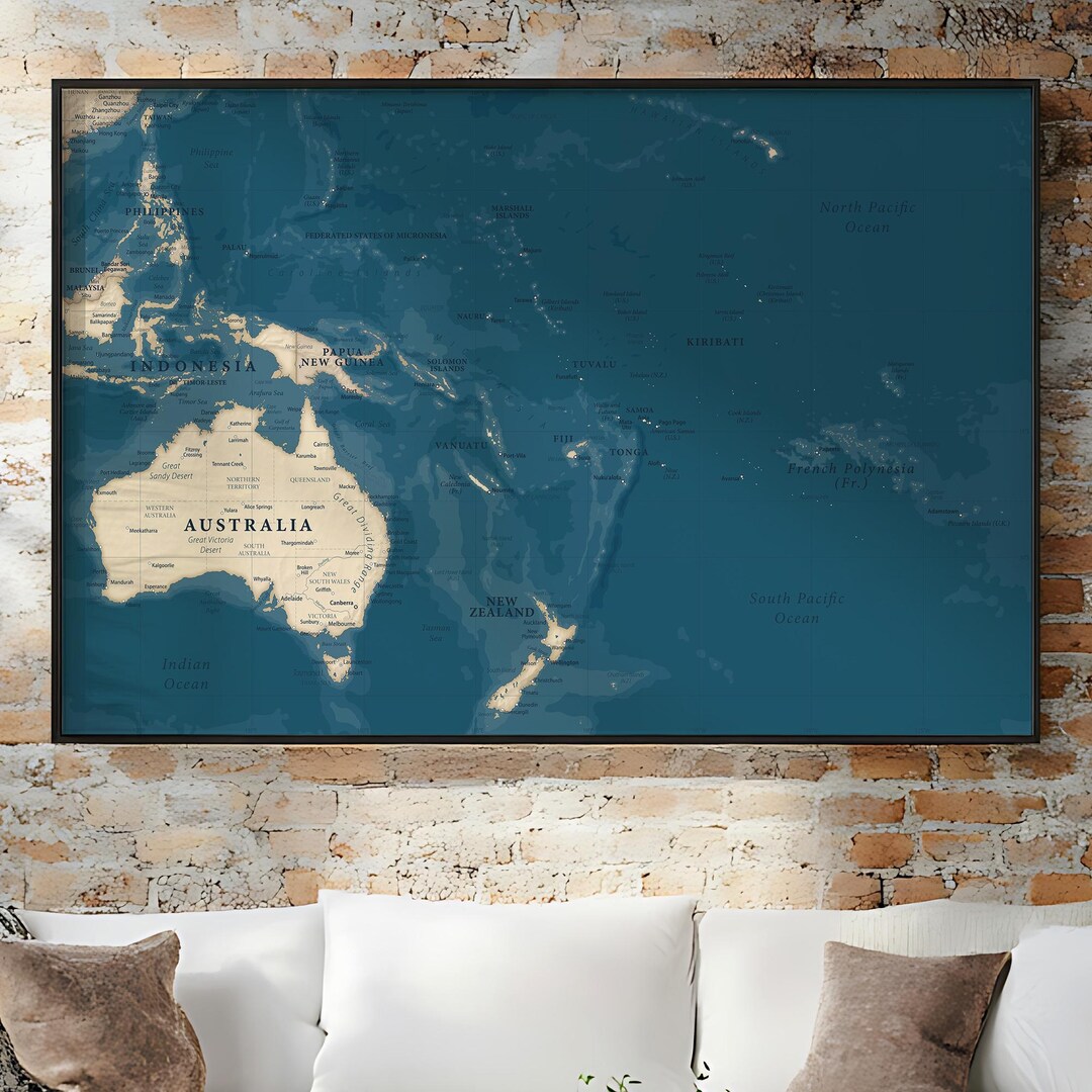 Australia & Oceania Map Print - Neutral Printable Poster | Extra Large ...