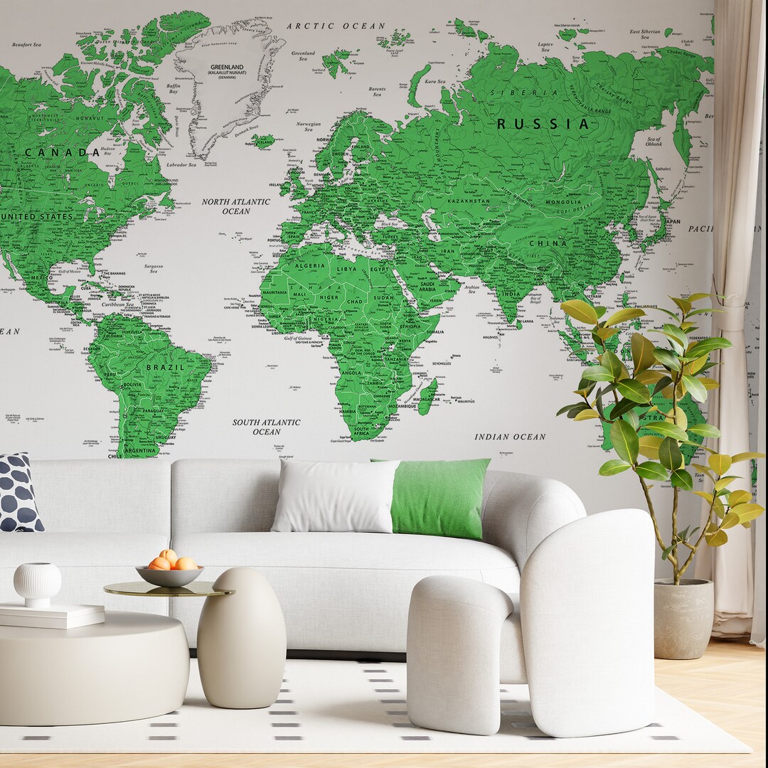 Printable Green Educational World Map Digital Download Classroom Home ...