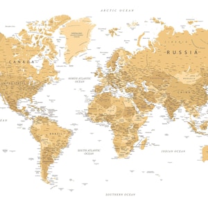 Neutral Beige World Map Wall Art Printable - Pastel Tones Large Map ...