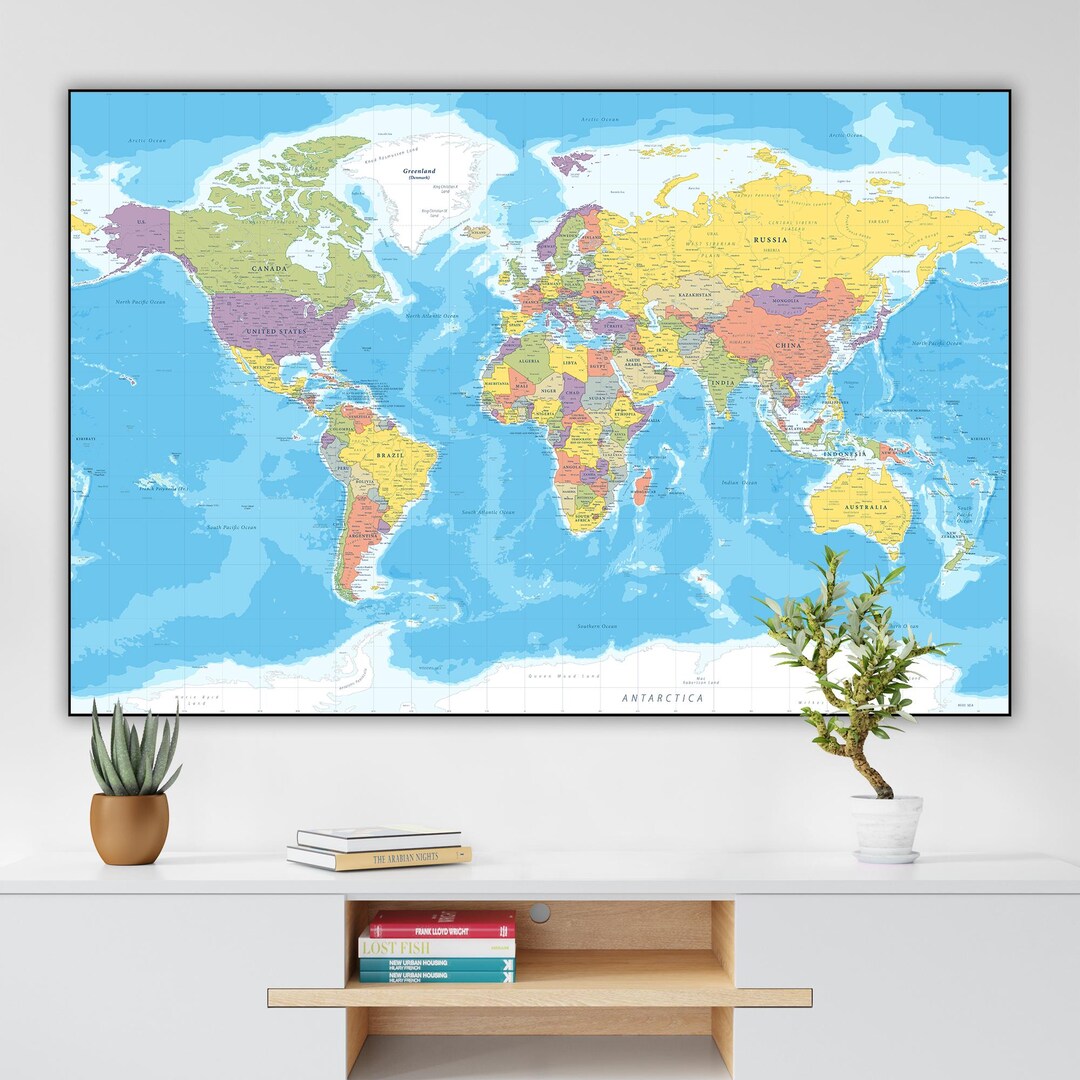 Buy World Map Instant Download - Detailed Political Map 2025 With Grid ...