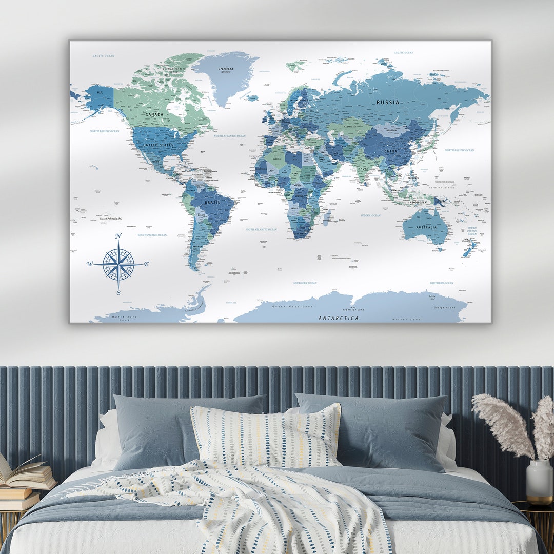 Printable Blue & Green World Map | Large World Map for Classroom Wall ...