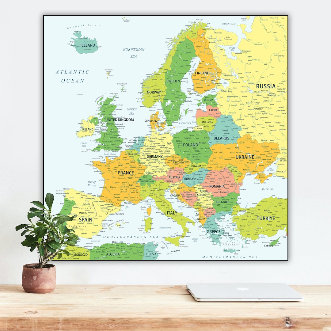 Europe Printable Map. Detailed Map of Europe. Styled High Resolution ...