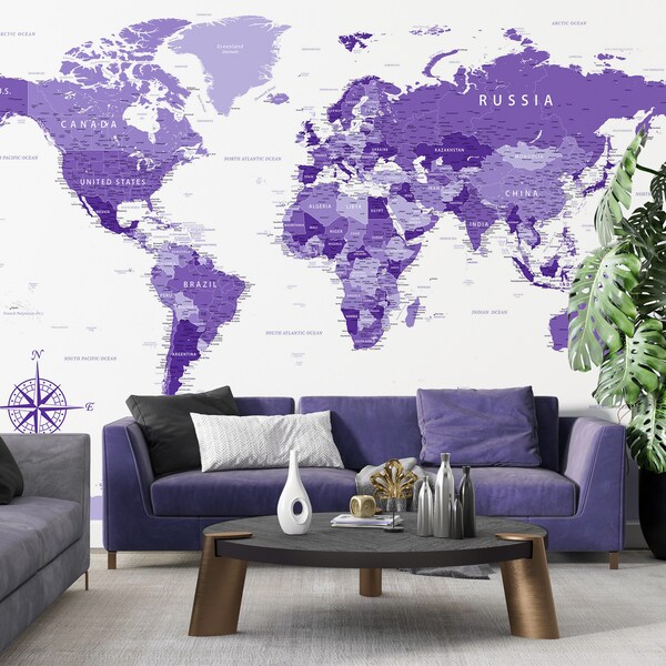 Purple World Map - Etsy