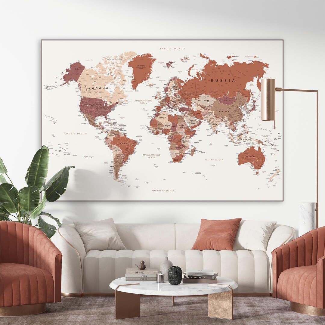 World Map Instant Download in a Minimalist Style for Wall Art Decor ...