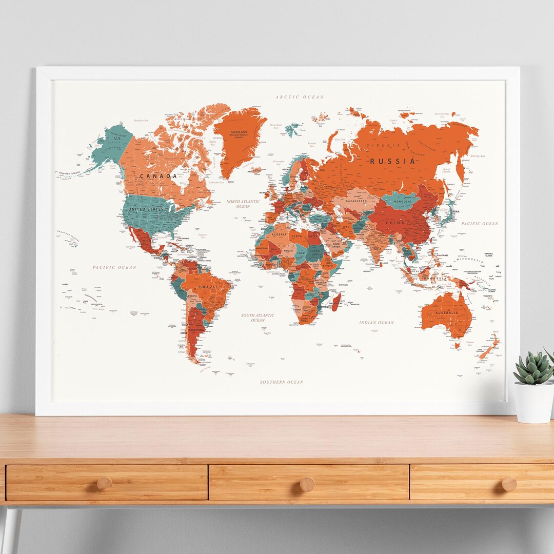 Printable Large World Travel Map | World Map Print | Digital Map Poster ...