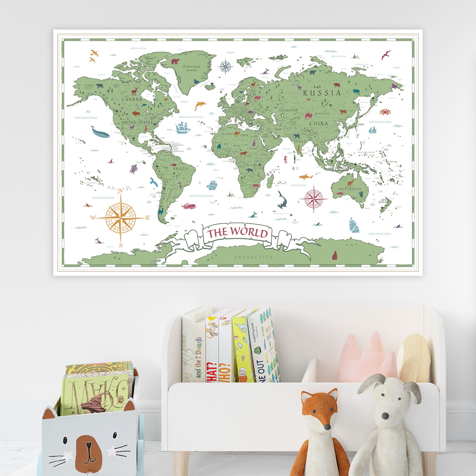 Printable Kids Map Poster World Map Digital Download Boho Kids Wall Art ...
