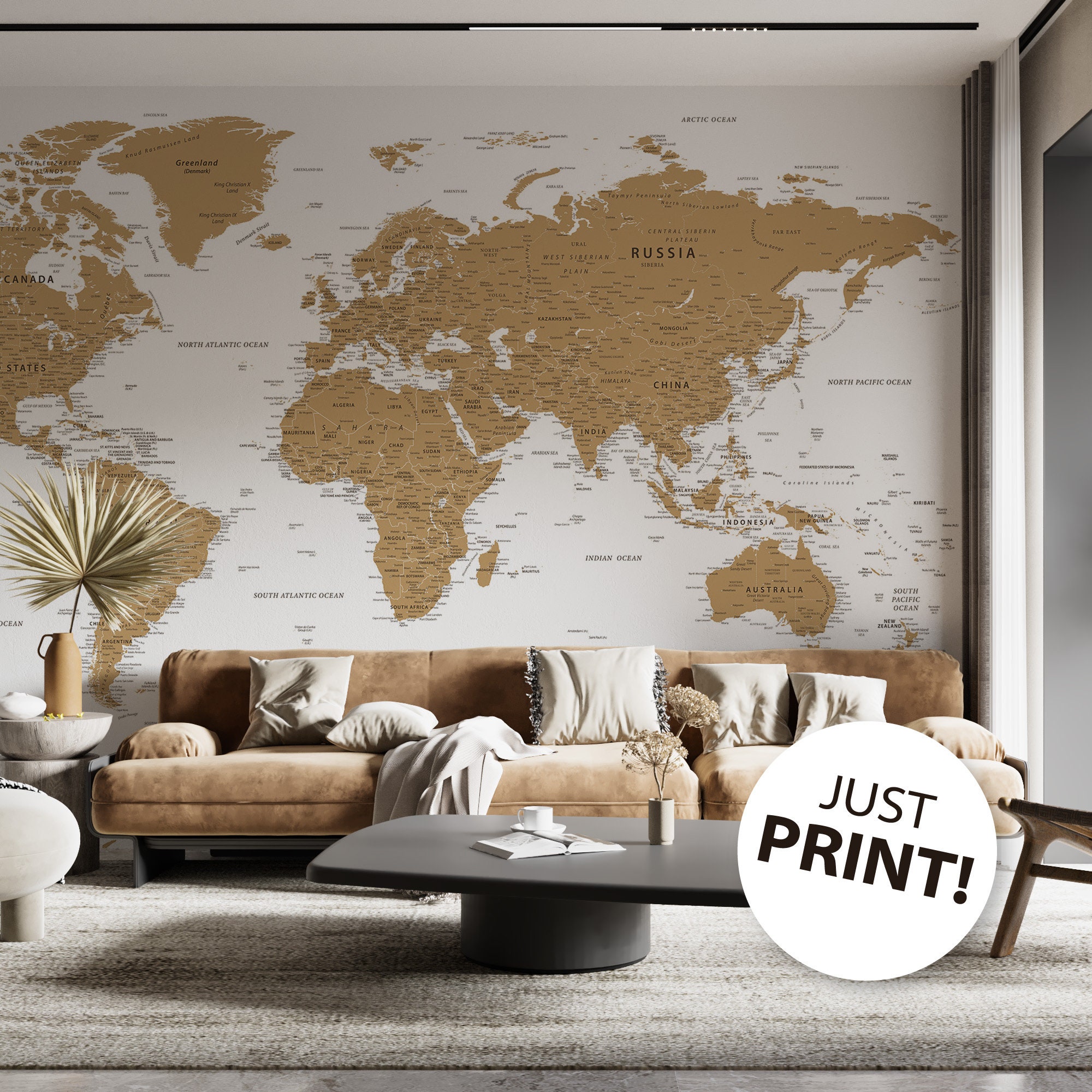 Printable Gold & Beige World Map Large World Map World Travel Map Map ...