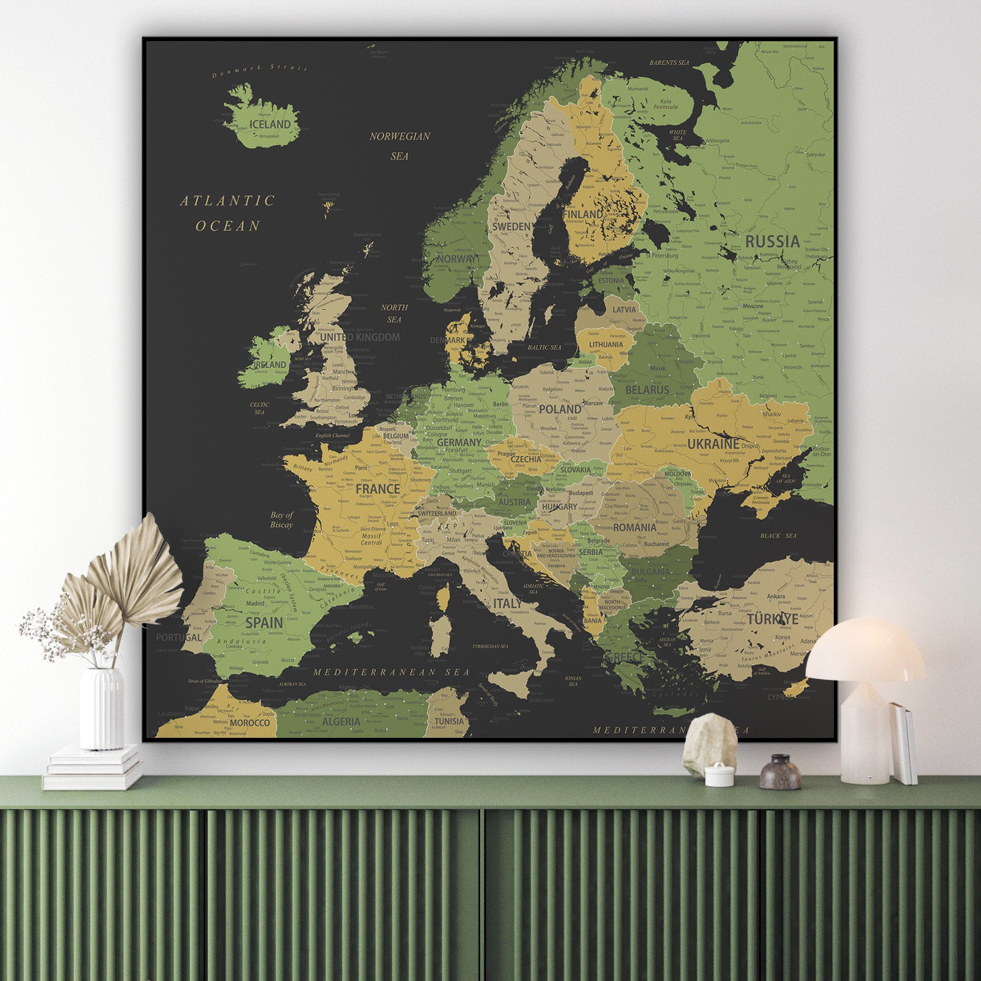 Europe Printable Map. Detailed Map of Europe. Styled High Resolution ...