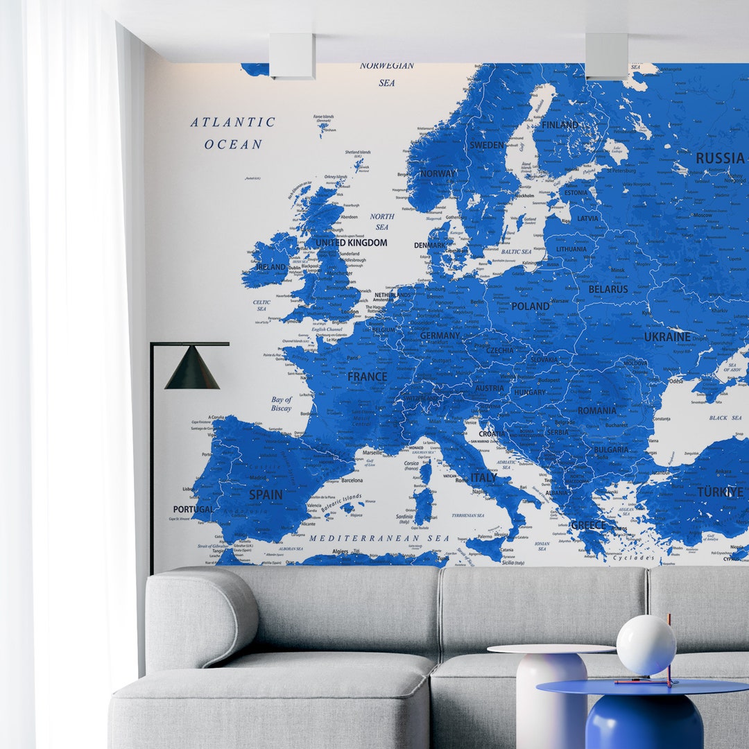 Europe Printable Map. Detailed Map of Europe. Styled High Resolution ...