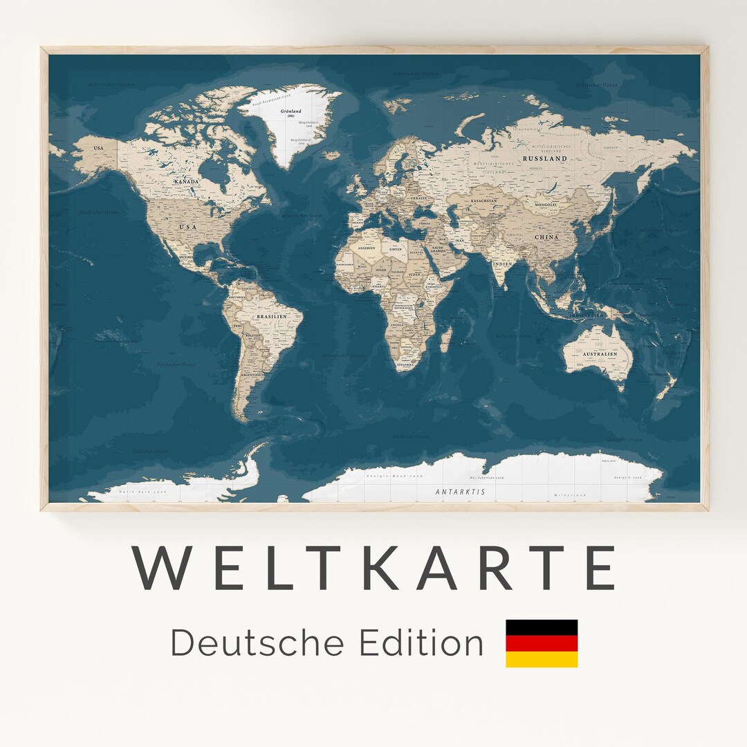 Printable World Map German - Neutral Wall Art - Weltkarte Deutsch ...