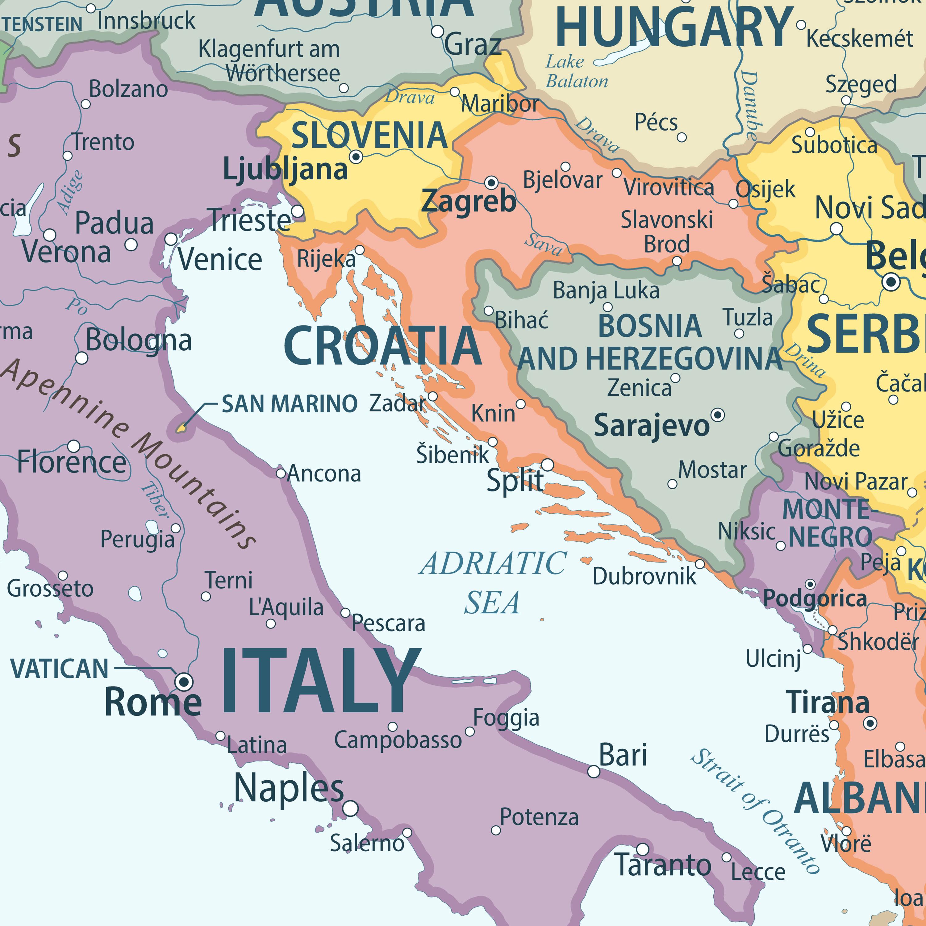 Detailed Political Map of Europe: Vibrant Countries (digital Download ...