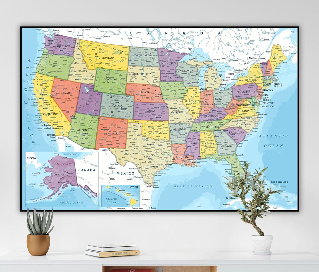 United States Map Digital Download Poster Detailed Map of America Home ...