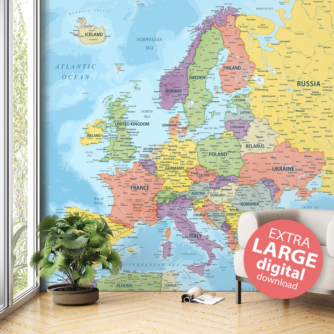 Europe Printable Map. Detailed Map of Europe. Styled High Resolution ...