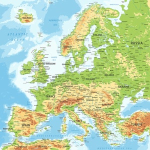Printable Physical Map of Europe, Detailed Map European Countries ...