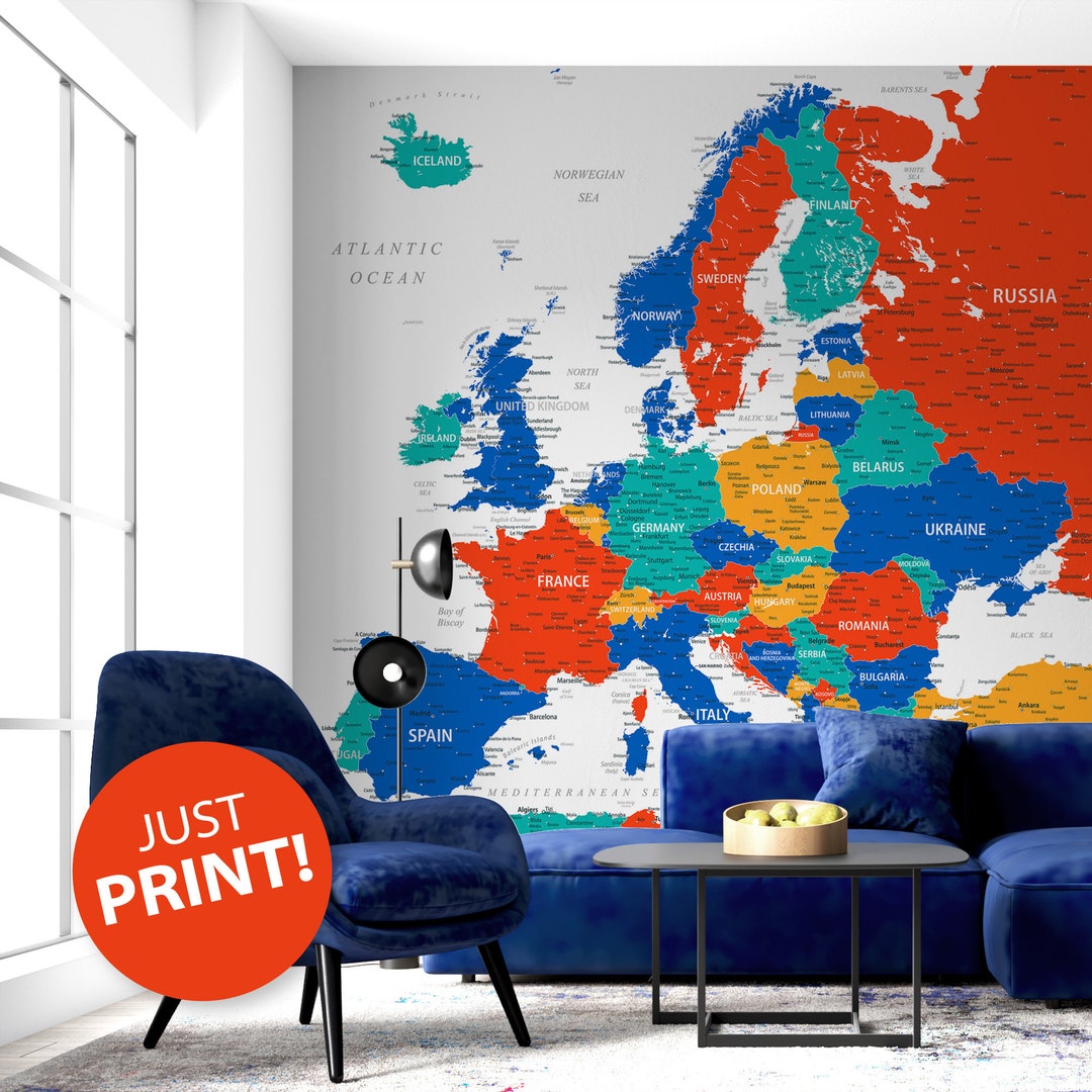 Europe Printable Map. Detailed Map of Europe. Styled High Resolution ...