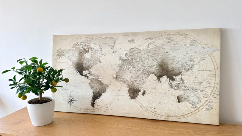 World Map Canvas Wall Art – Large 100x50 Cm, Fine Art Satin Canvas ...
