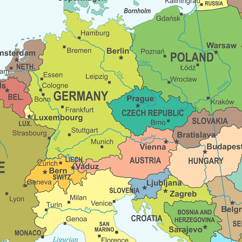 Printable Europe Map – Political Geography Classroom Wall Art (digital ...