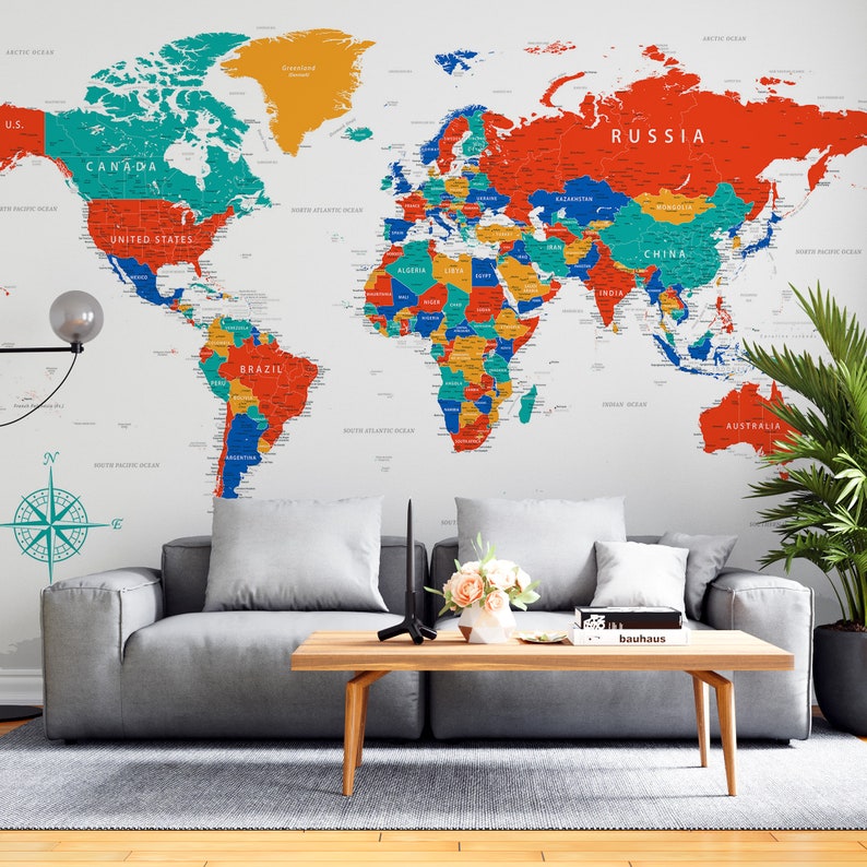 Highly Detailed Printable World Map Poster in Bright Colors and Large ...