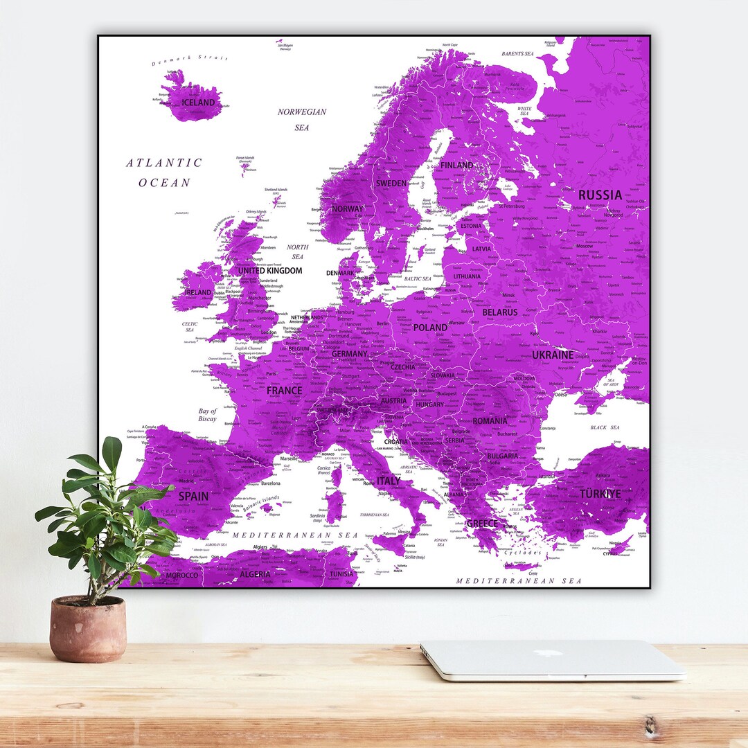 Europe Printable Map. Detailed Map of Europe. Styled High Resolution ...