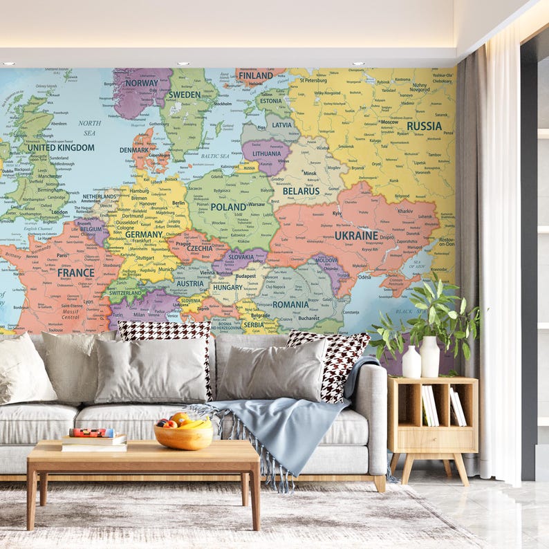 Europe Map Digital Download - Printable Poster Home Decor, Detailed ...