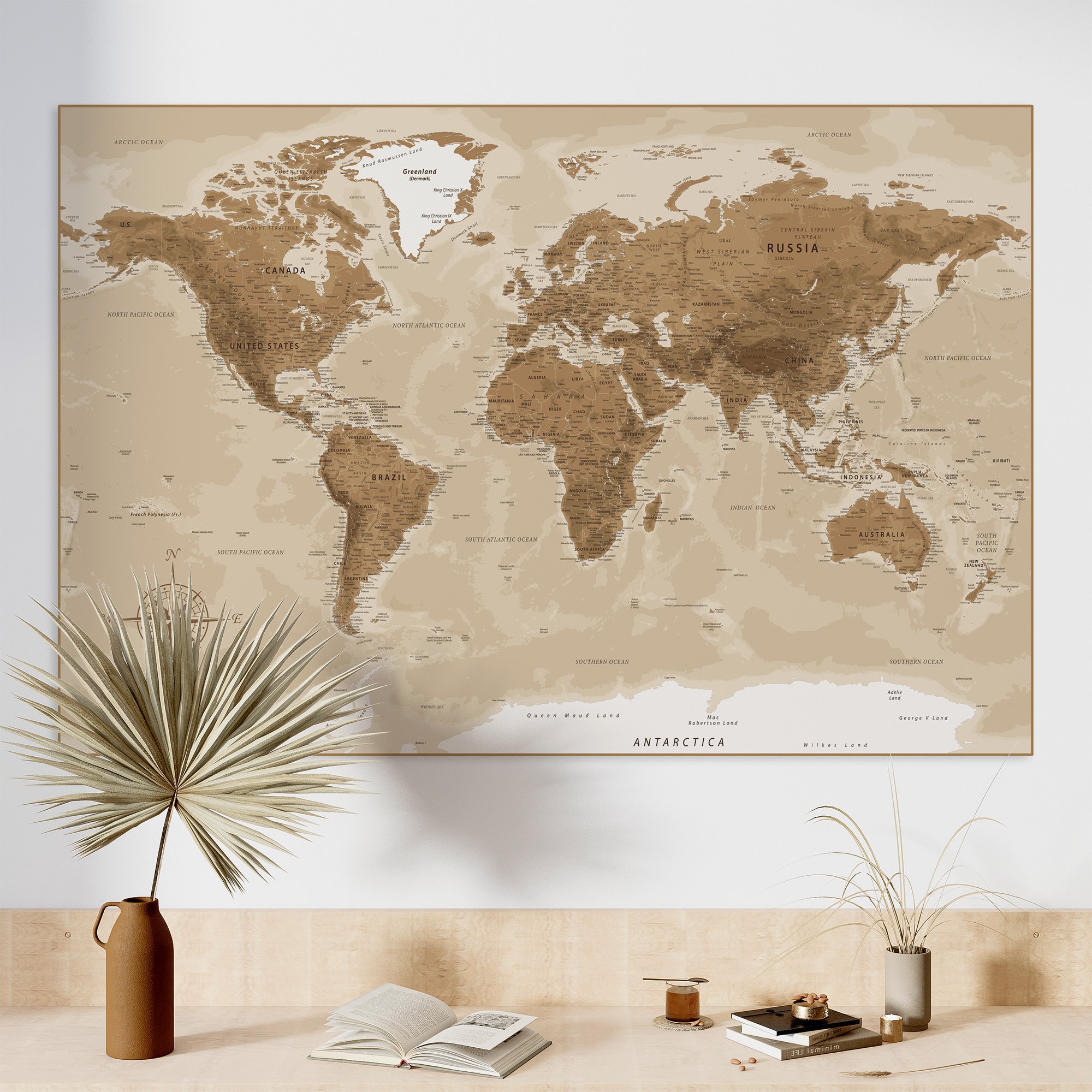 Large World Map Digital Download | Vintage High-res Printable Map for ...