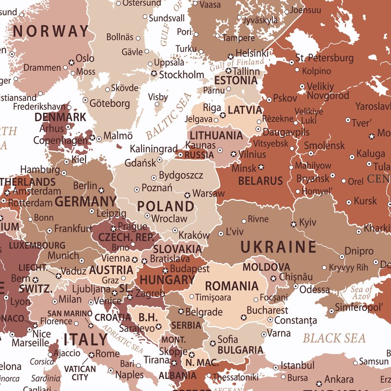 Mapa mundial imprimible. Mapa mundial de alta resolución marrón, rojo y beige. Perfecto para ...