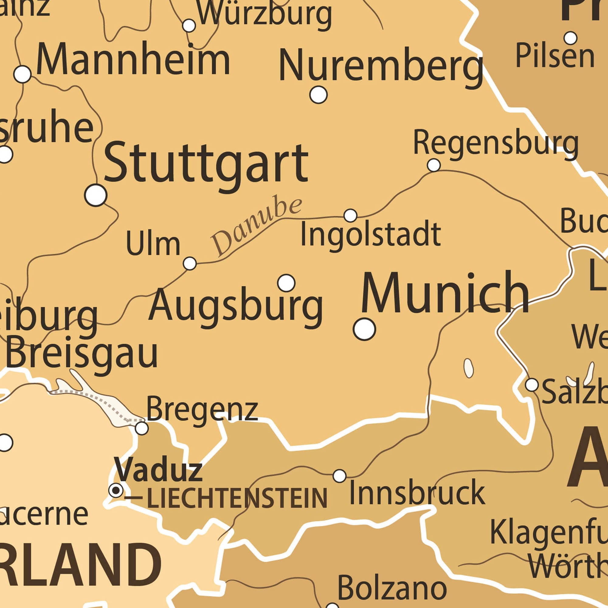 Europe Printable Gold Beige Map Detailed Map of Europe Large Europe ...