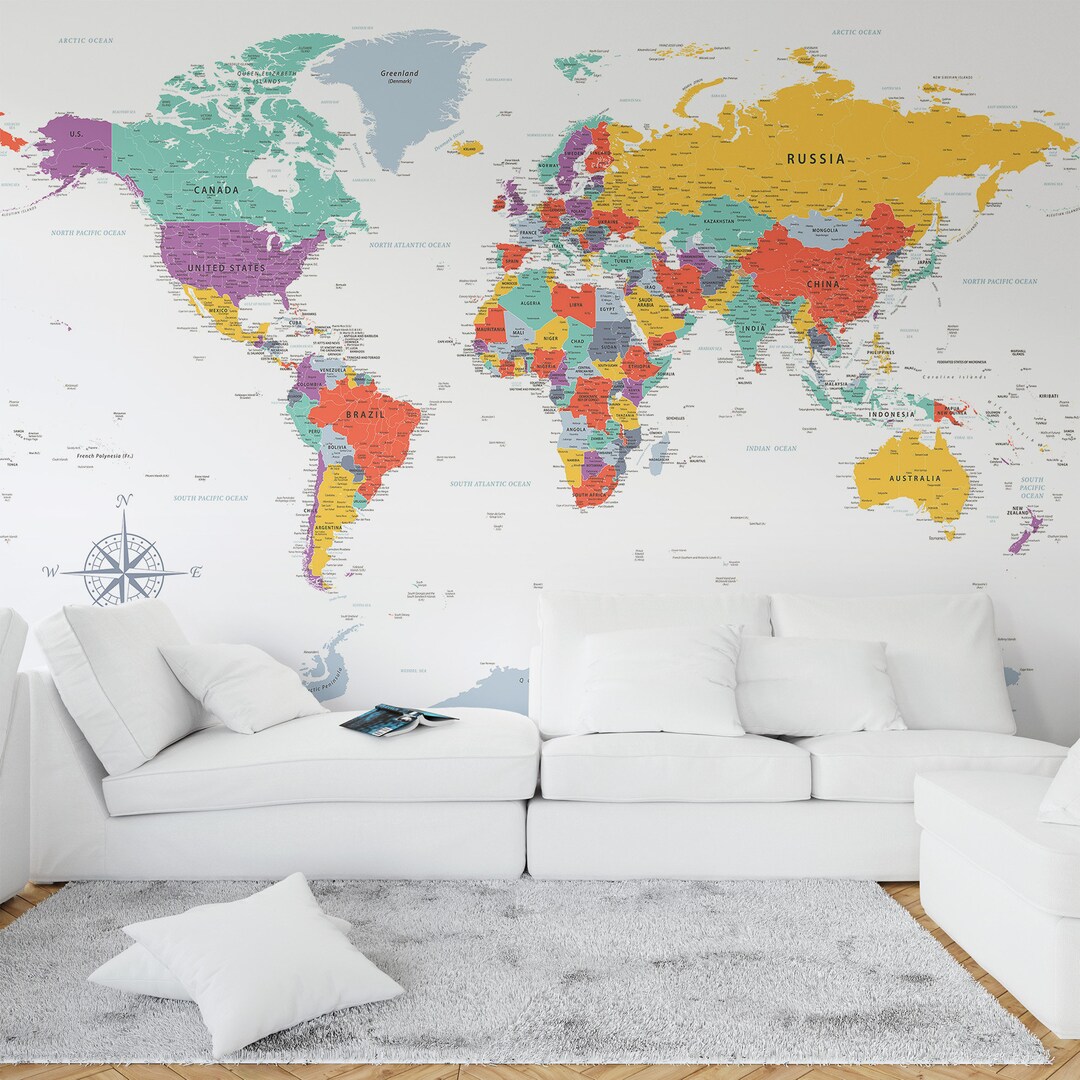 Vibrant World Map Printable Poster Travel Decor, Colorful Wall Art ...