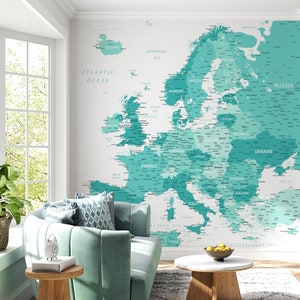 European Map Printable | Turquoise Europe Countries | Travel Decor ...