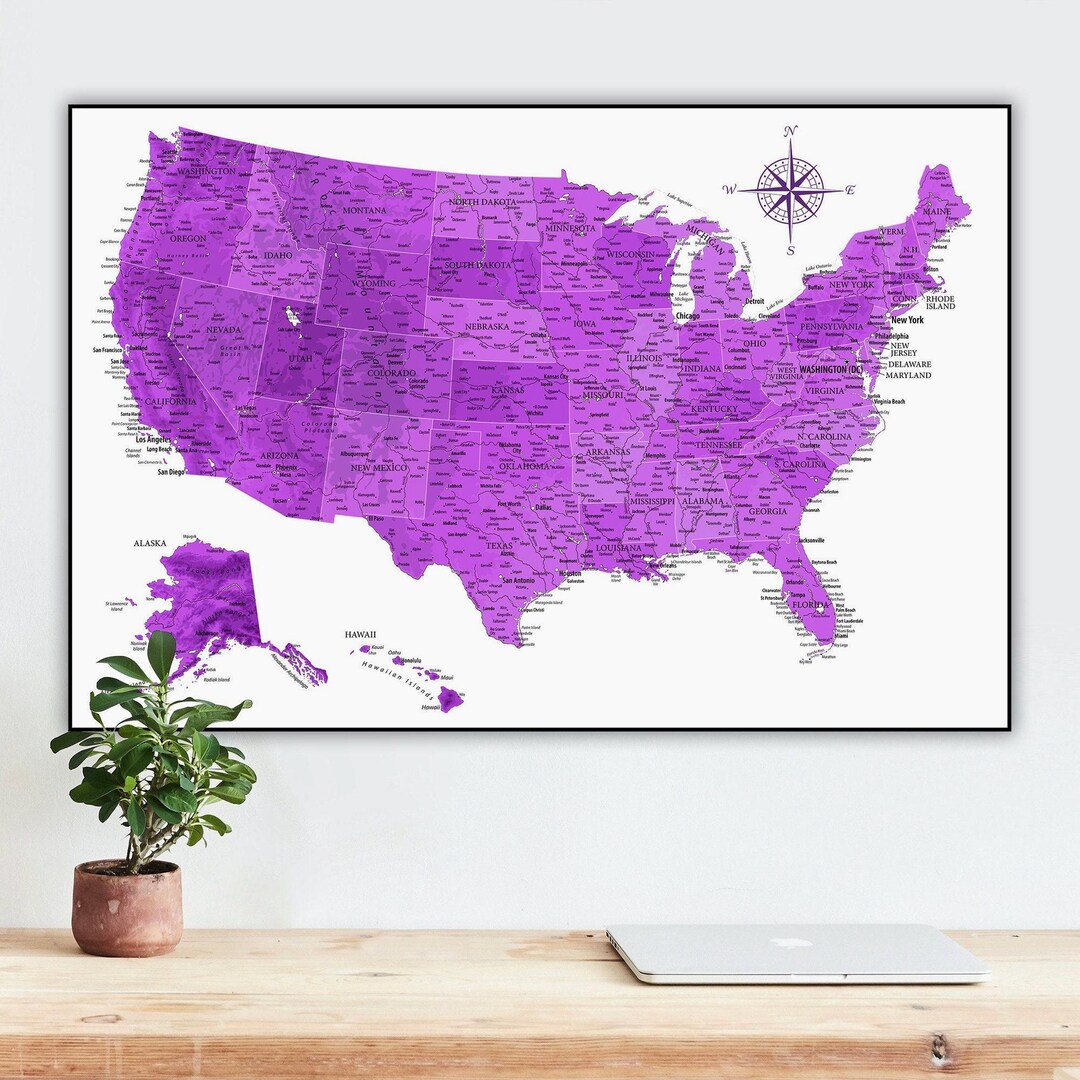 Printable USA Purple Map United States Map Digital Download Large US ...
